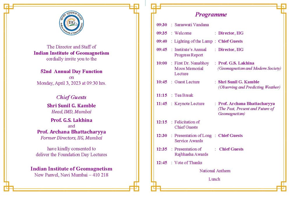 Celebration of 52nd Foundation day of Indian Institute of Geomagnetism on 3rd April 2023 ...